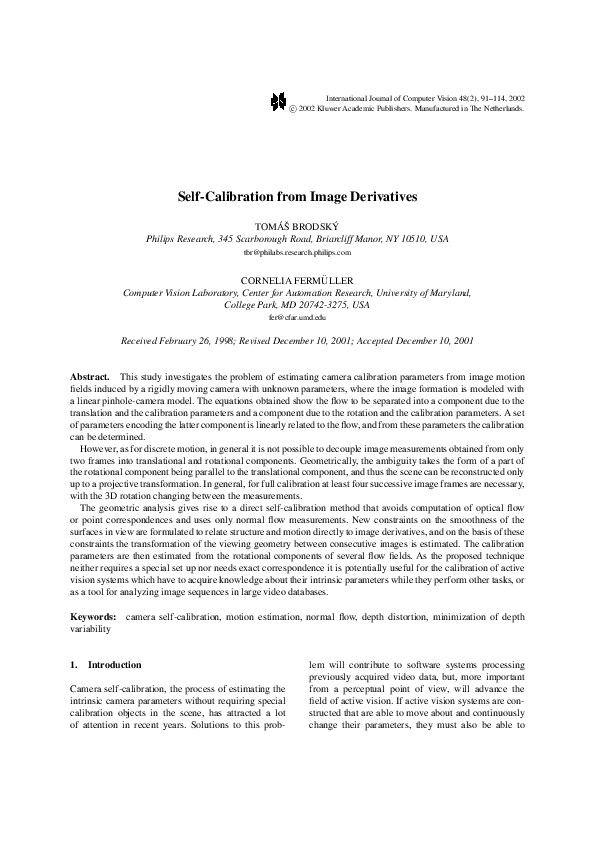 (PDF) Self-calibration from image derivatives