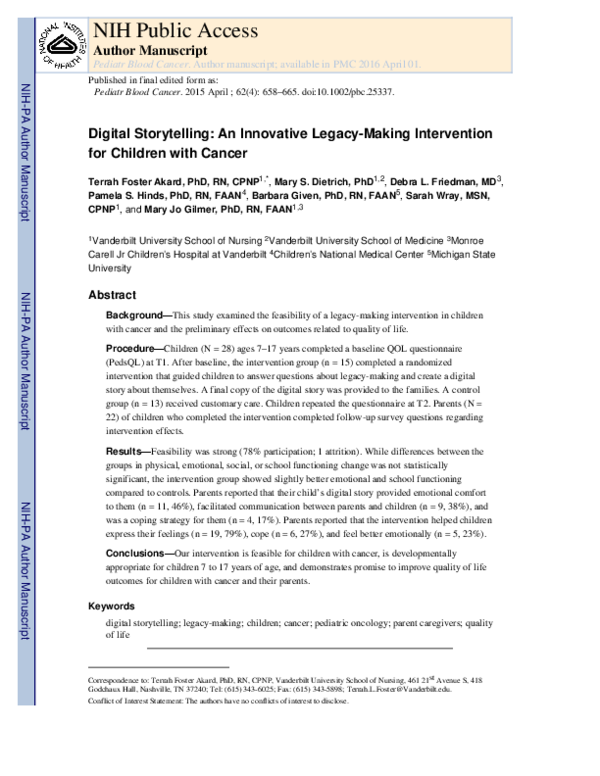 (PDF) Digital storytelling: An innovative legacy-making intervention ...
