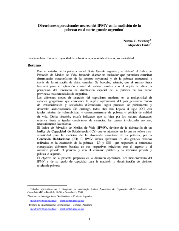 (PDF) Discusiones operacionales acerca del IPMV en la medición de la pobreza en el norte grande ...