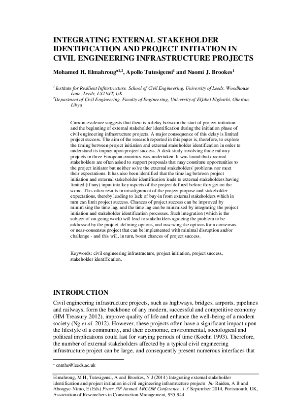 (PDF) Integrating External Stakeholder Identification and Project ...