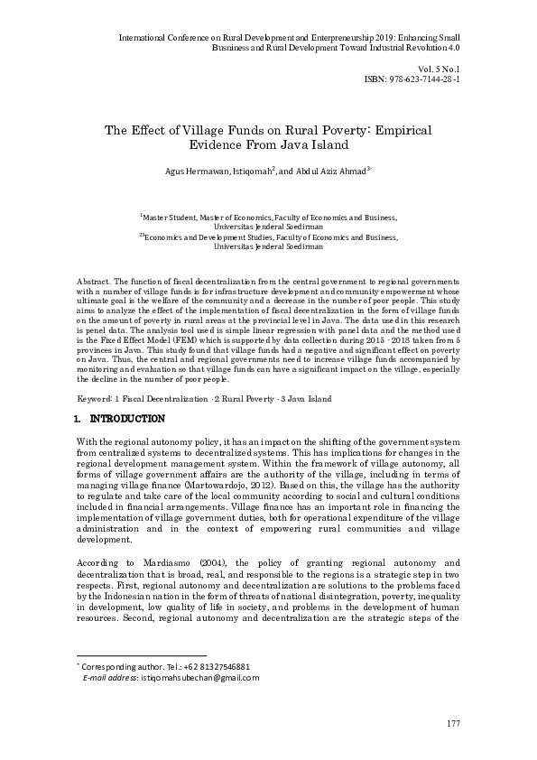 (PDF) The Effect of Village Funds on Rural Poverty: Empirical Evidence ...