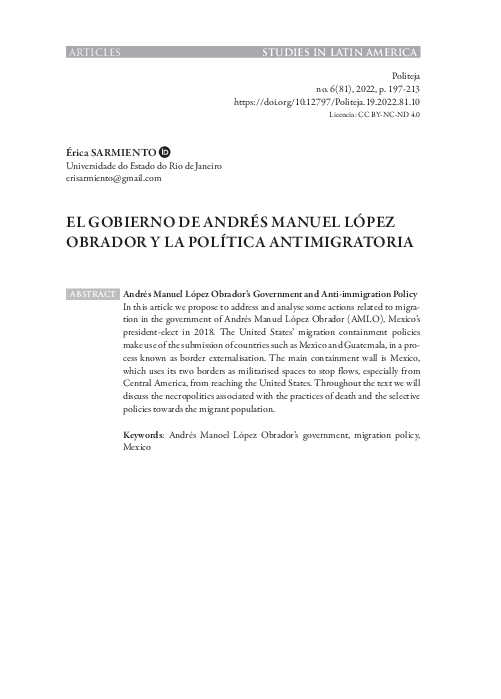 (PDF) El gobierno de Andrés Manuel López Obrador y la política antimigratoria