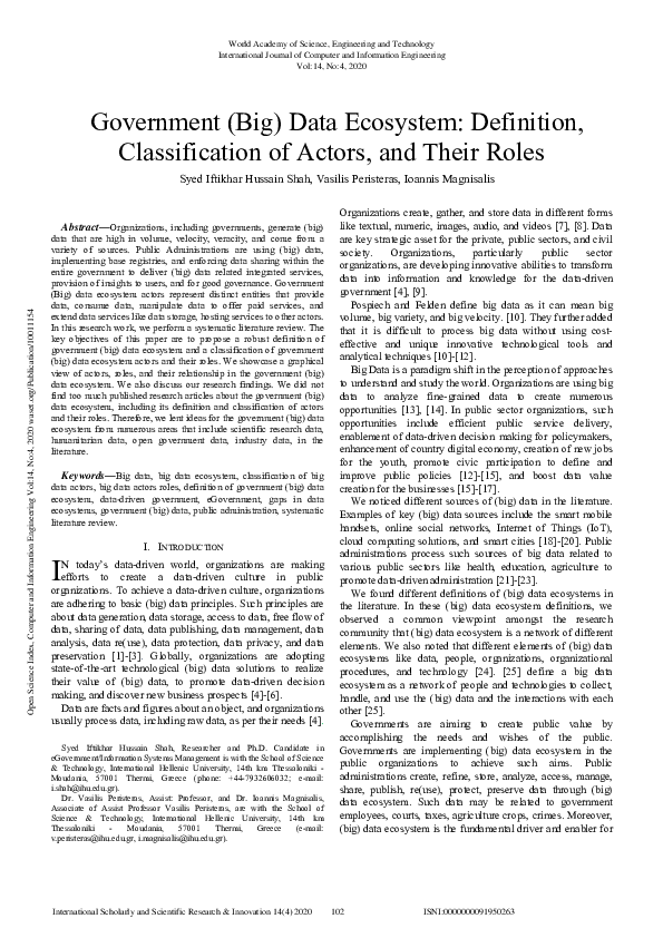 (PDF) Government (Big) Data Ecosystem: Definition, Classification of ...