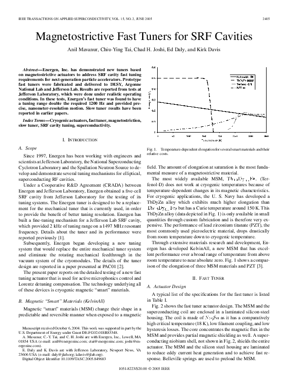 (PDF) Magnetostrictive Fast Tuners for SRF Cavities