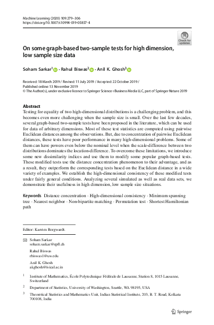 (PDF) On some graph-based two-sample tests for high dimension, low ...