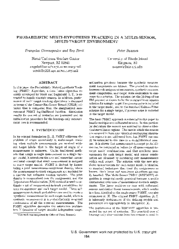 (PDF) Probabilistic multi-hypothesis tracking in a multi-sensor, multi-target environment