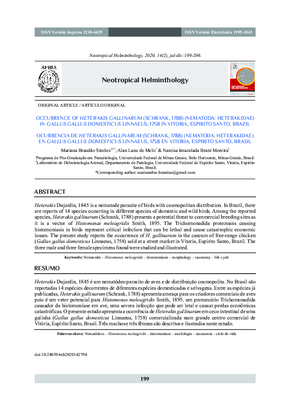 (PDF) Ocurrencia De Heterakis Gallinarum (Schrank, 1788) (Nematoda ...