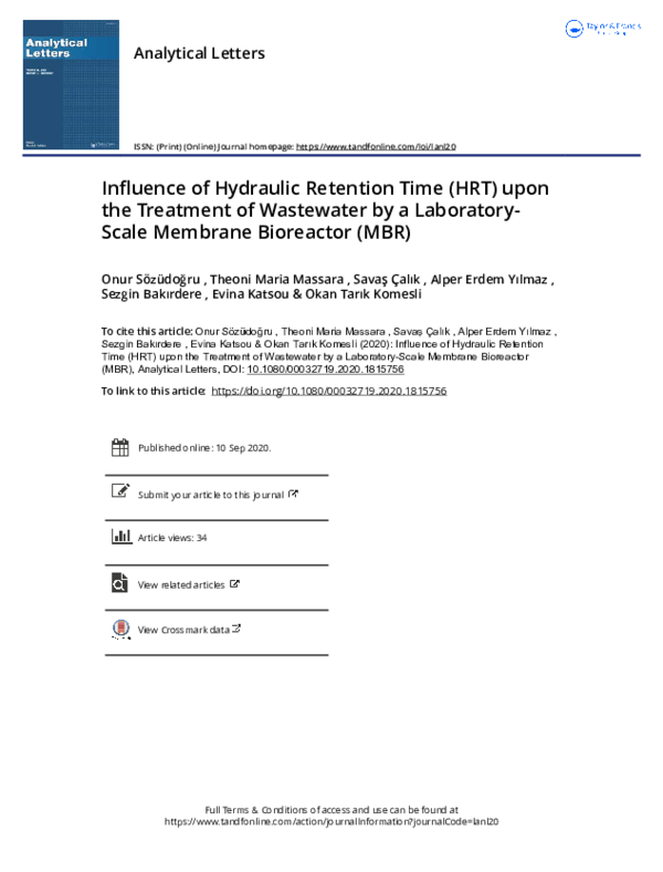 (PDF) Influence of Hydraulic Retention Time (HRT) upon the Treatment of Wastewater by a ...