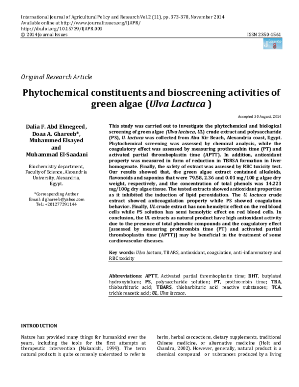 (PDF) Phytochemical constituents and bioscreening activities of green ...
