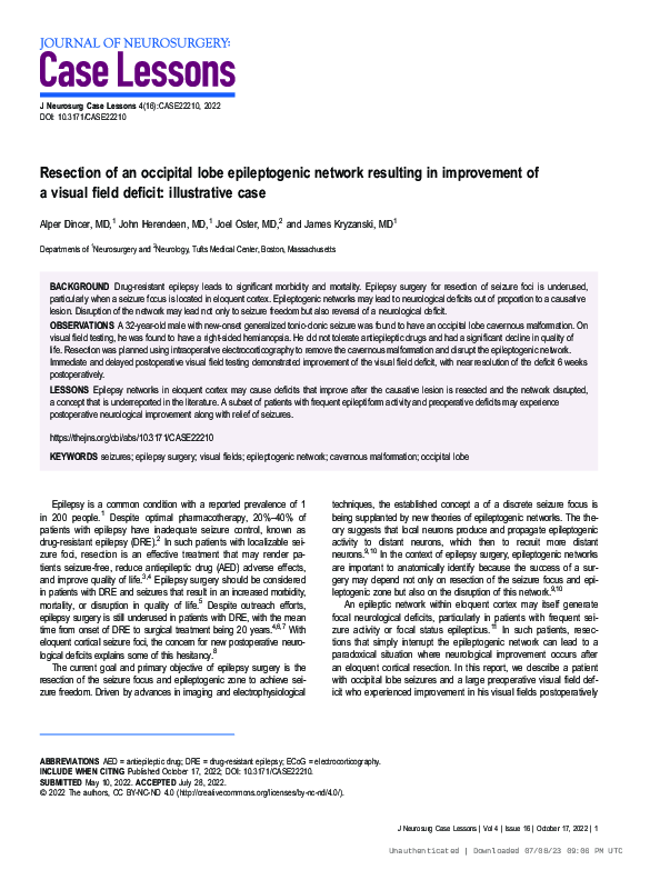 (PDF) Resection of an occipital lobe epileptogenic network resulting in ...