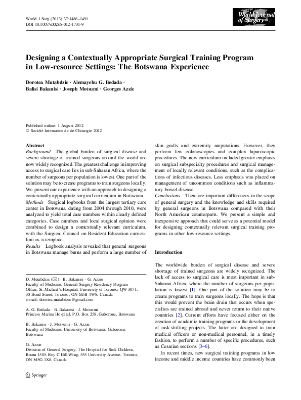(PDF) Designing a Contextually Appropriate Surgical Training Program in ...