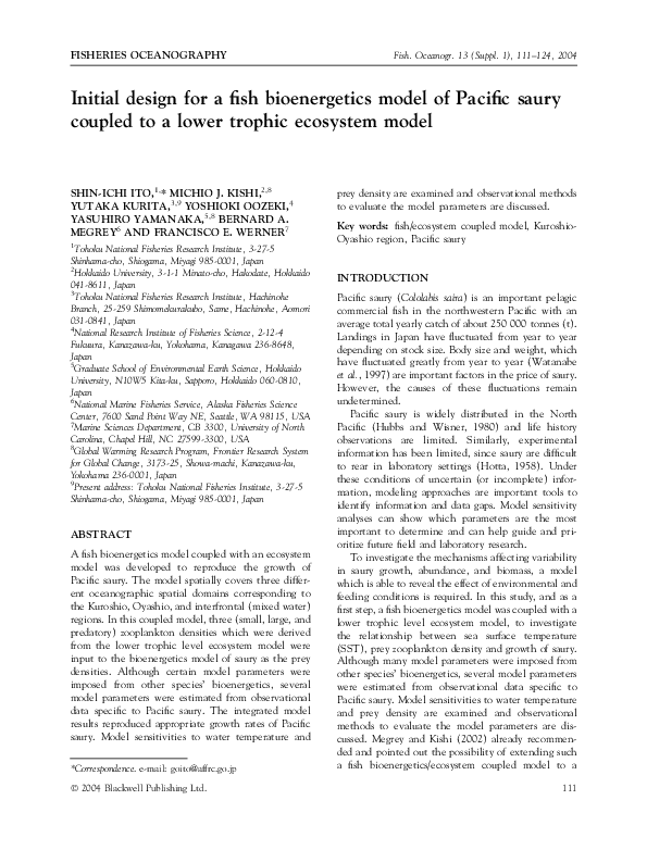 (PDF) Initial design for a fish bioenergetics model of Pacific saury ...