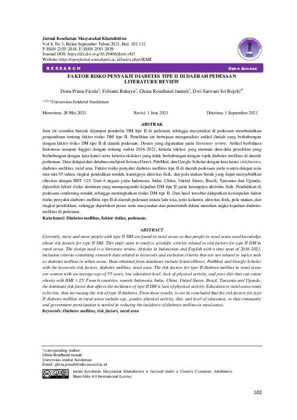 (PDF) Faktor Risko Penyakit Diabetes Tipe II DI Daerah Pedesaan ...