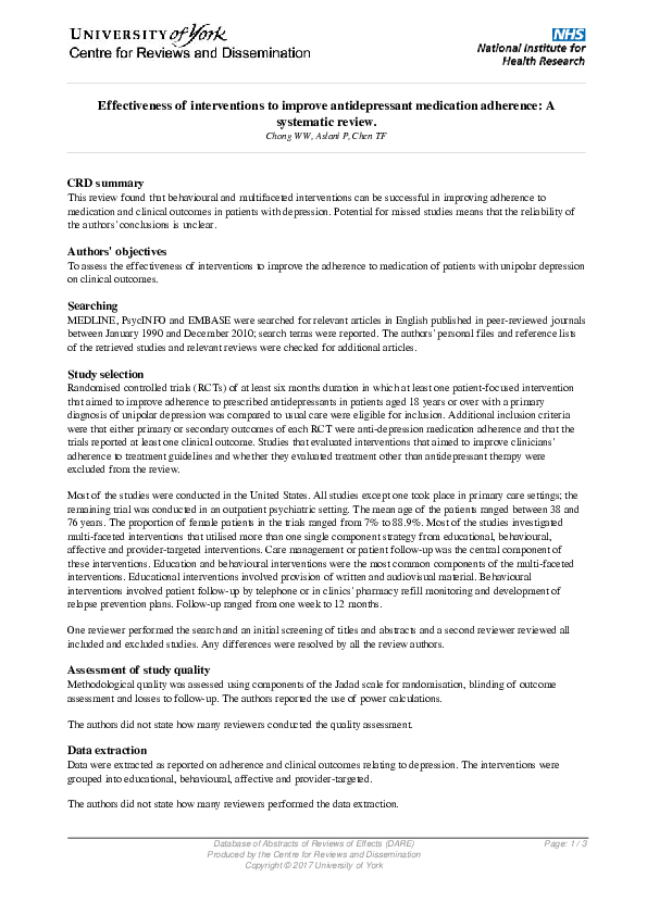 (PDF) Effectiveness of interventions to improve antidepressant ...