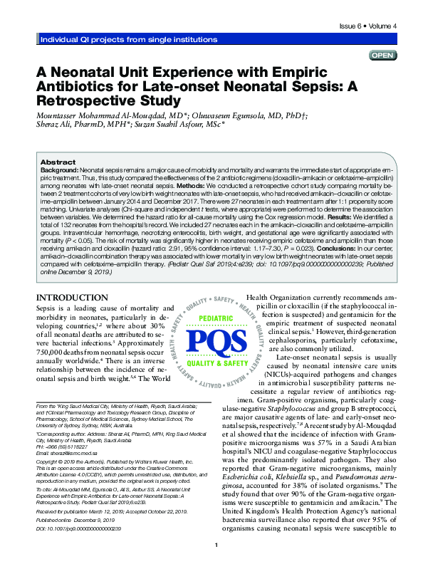 (PDF) A Neonatal Unit Experience with Empiric Antibiotics for Late ...