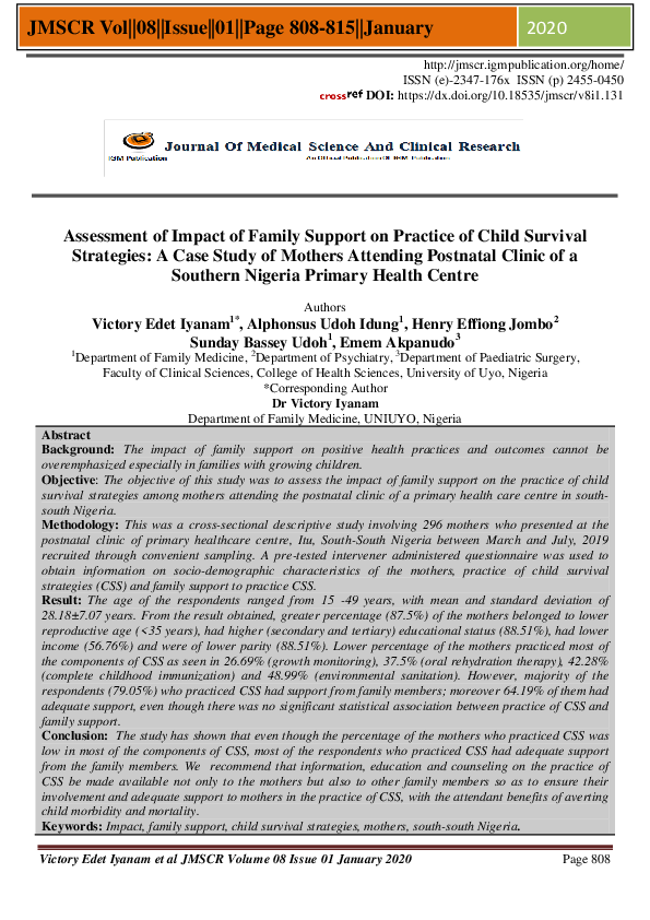 (PDF) Assessment of Impact of Family Support on Practice of Child ...