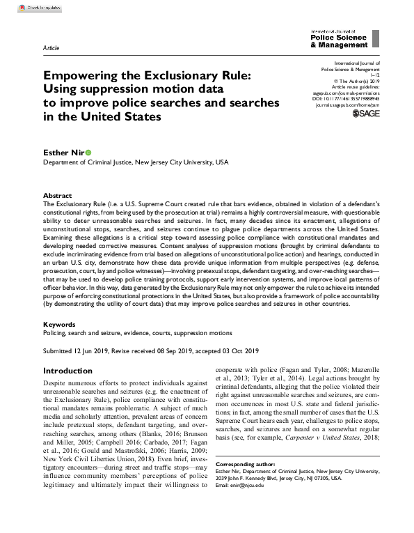 (PDF) Empowering the Exclusionary Rule: Using suppression motion data ...