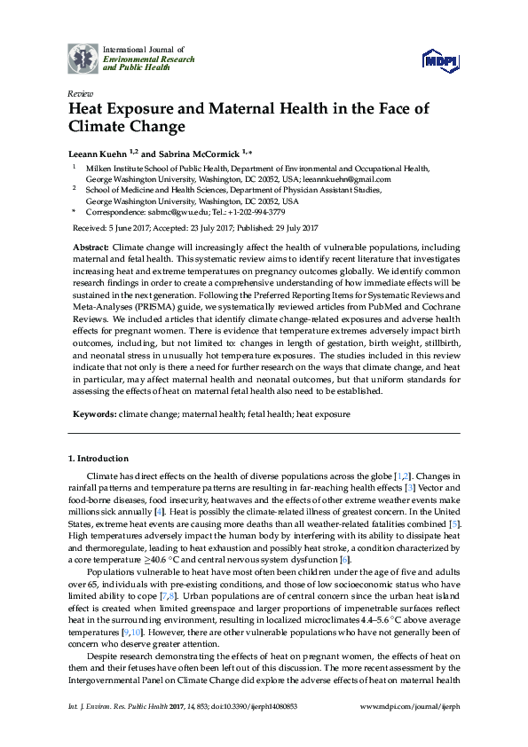 (PDF) Heat Exposure and Maternal Health in the Face of Climate Change