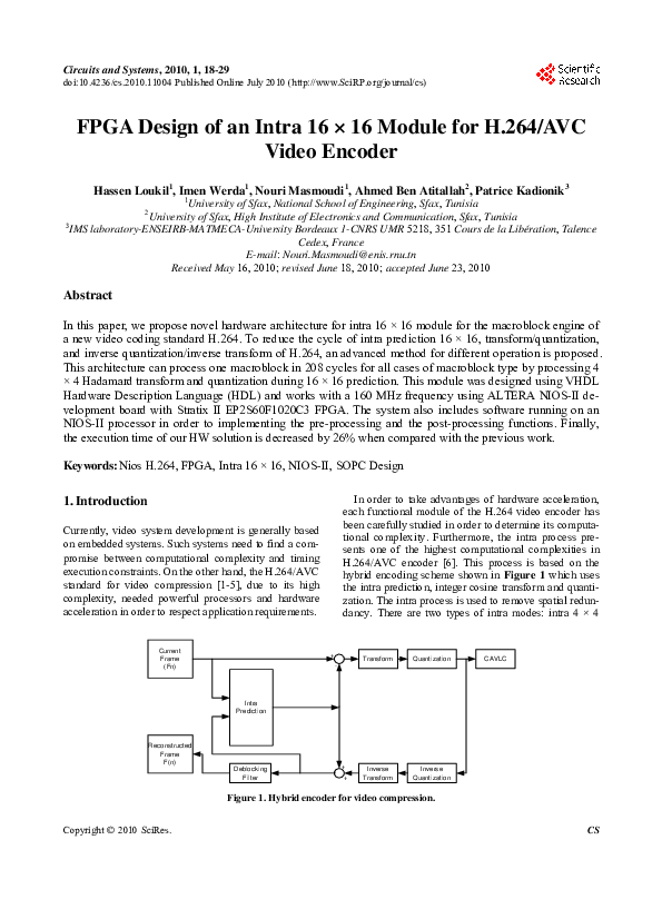 Pdf Fpga Design Of An Intra 16 × 16 Module For H264avc Video Encoder