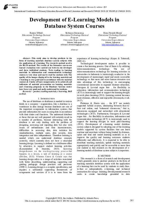 (PDF) Development of E-Learning Models in Database System Courses