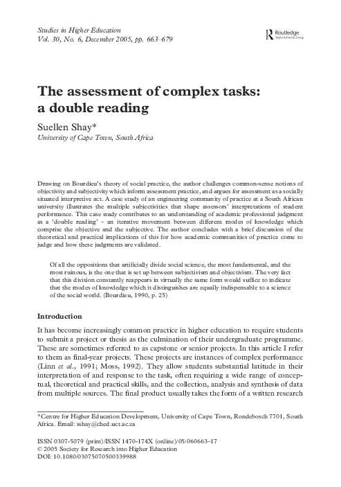 (PDF) The assessment of complex tasks: a double reading