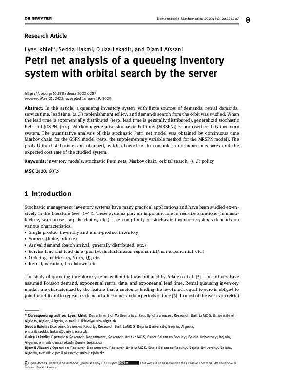 (PDF) Petri net analysis of a queueing inventory system with orbital search by the server