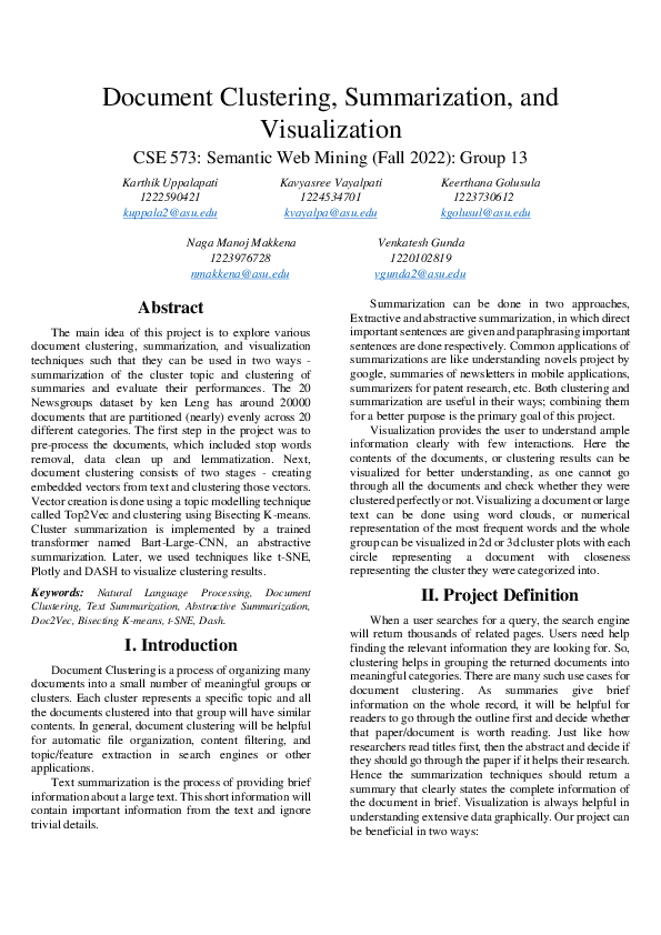 (PDF) Public Domain [Unpublished] :: Document Clustering, Summarization, and Visualization