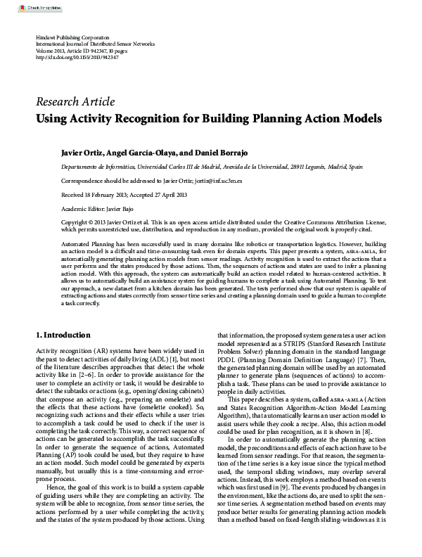 (PDF) Using activity recognition for building planning action models