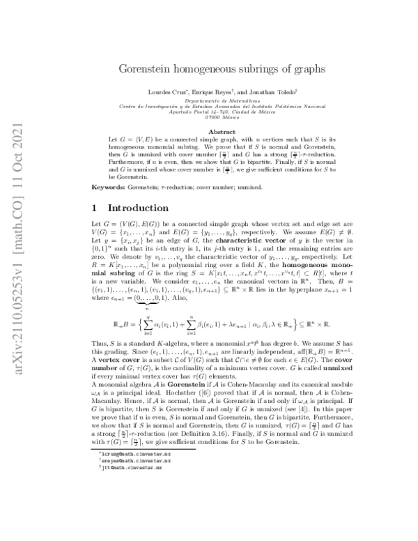 (PDF) Gorenstein homogeneous subrings of graphs