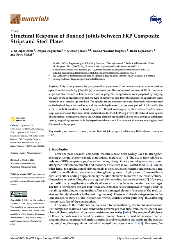 (PDF) Structural Response of Bonded Joints between FRP Composite Strips ...