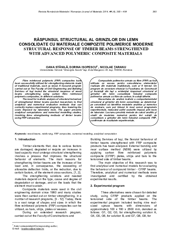 (PDF) Răspunsul Structural Al Grinzilor Din Lemn Consolidate Cu ...