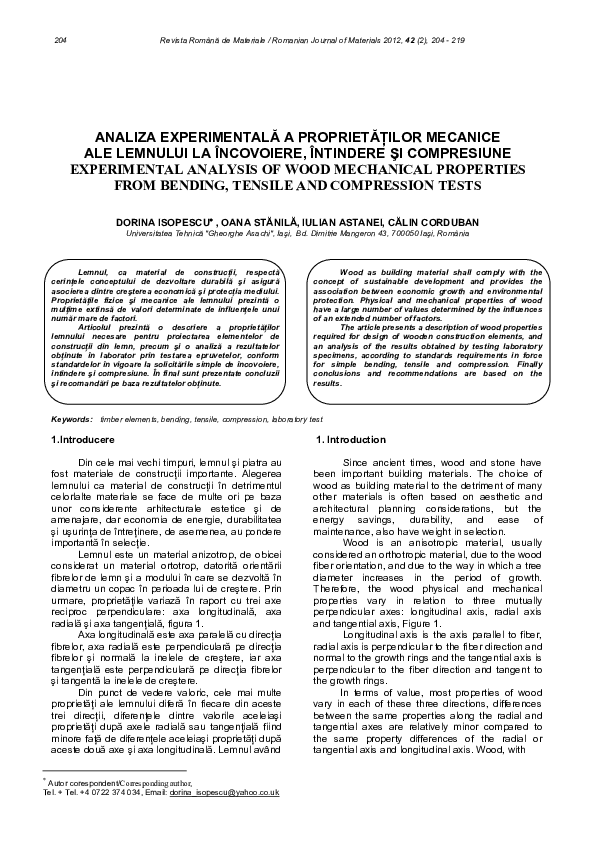 (PDF) Analiza Experimentală a Proprietăţilor Mecanice Ale Lemnului La ...