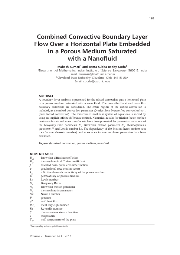 Pdf Combined Convective Boundary Layer Flow Over A Horizontal Plate Embedded In A Porous