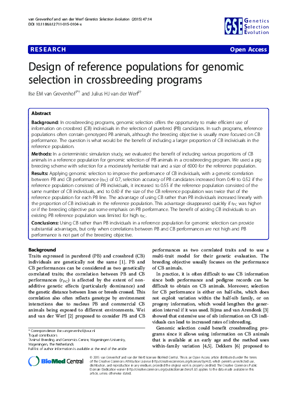 (PDF) Design of reference populations for genomic selection in ...