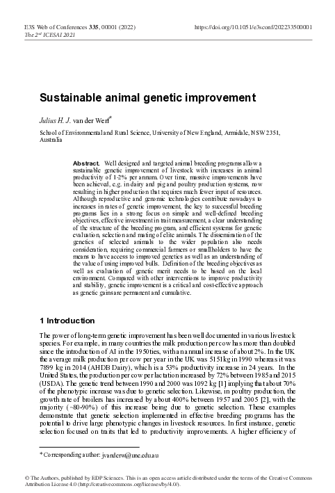 (PDF) Sustainable animal genetic improvement
