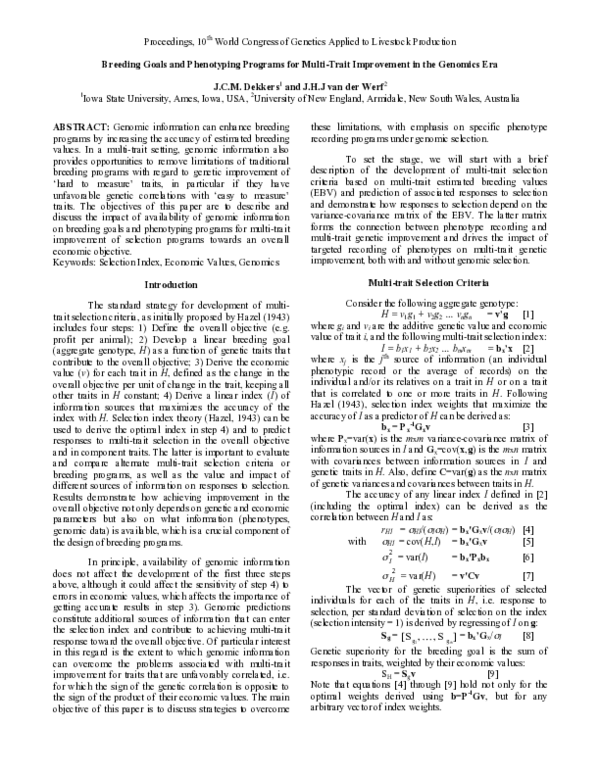 (PDF) Breeding Goals and Phenotyping Programs for Multi-Trait Improvement in the Genomics Era