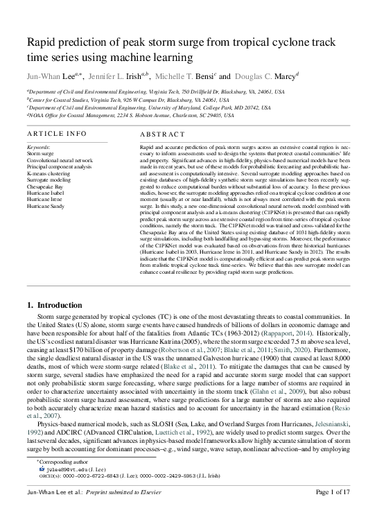 (PDF) Rapid prediction of peak storm surge from tropical cyclone track time series using machine ...