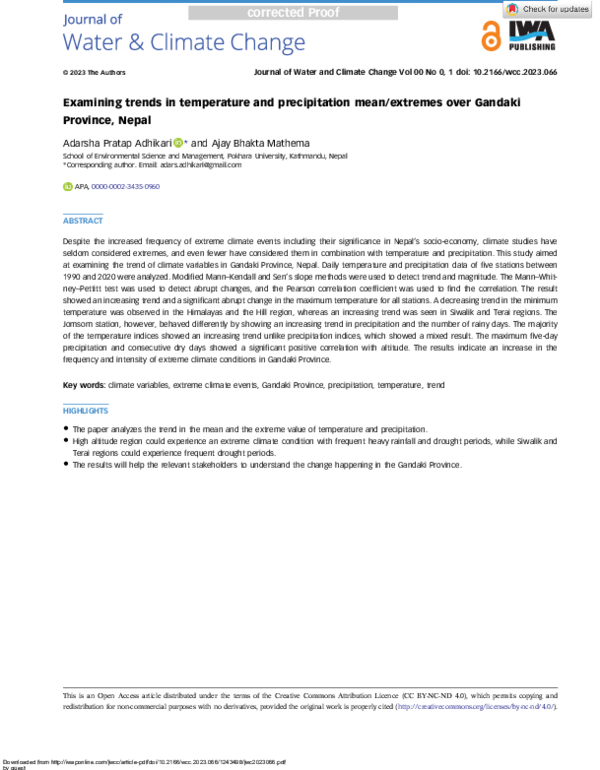 (PDF) Examining trends in temperature and precipitation mean/extremes ...