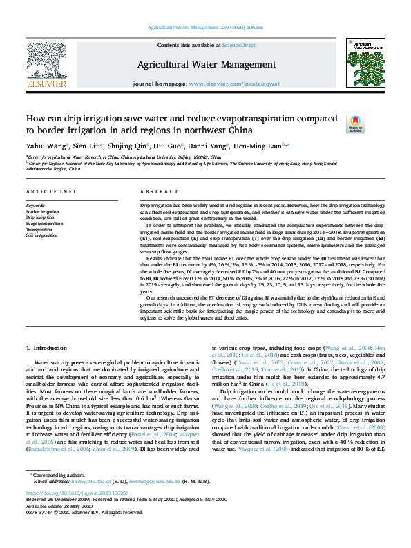 (PDF) How can drip irrigation save water and reduce evapotranspiration compared to border ...