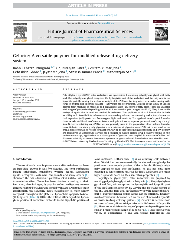 (PDF) Gelucire: A Polymer for Enhanced Drug Release Systems
