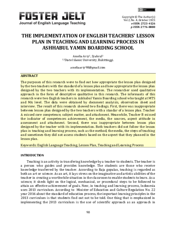 (PDF) The Implementation of English Teachers' Lesson Plan in Teaching ...
