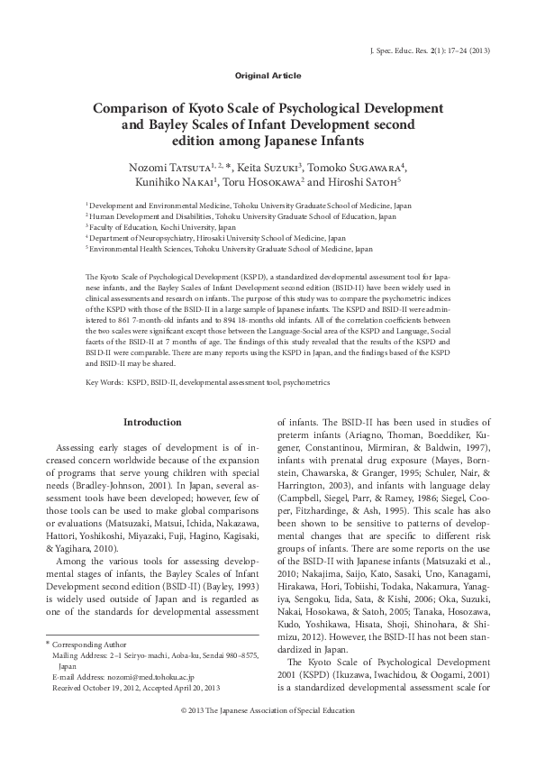 (PDF) Comparison of Kyoto Scale of Psychological Development and Bayley ...