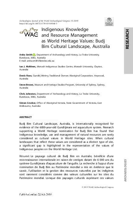 (PDF) Indigenous Knowledge and Resource Management as World Heritage Values: Budj Bim Cultural ...