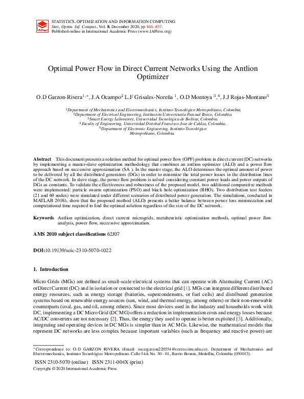 (PDF) Optimal Power Flow in Direct Current Networks Using the Antlion Optimizer