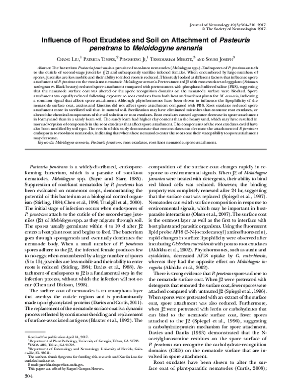 (PDF) Influence of Root Exudates and Soil on Attachment of Pasteuria ...