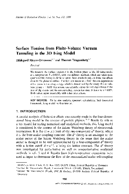 (PDF) Surface tension from finite-volume vacuum tunneling in the 3D Ising model