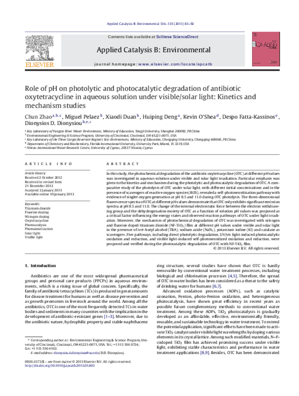 (PDF) Role of pH on photolytic and photocatalytic degradation of antibiotic oxytetracycline in ...