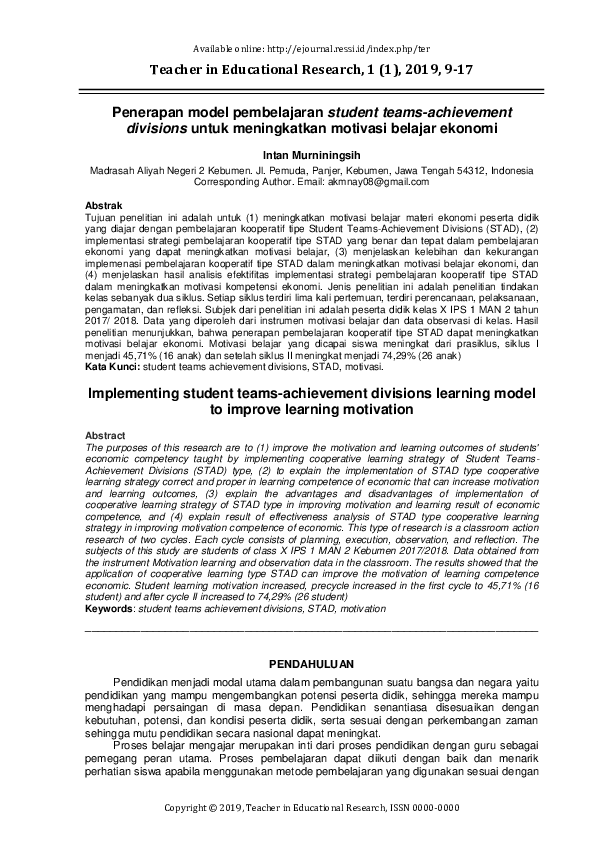 (PDF) Model pembelajaran Student Teams Achievement Division (STAD) pada mata pelajaran kimia ...
