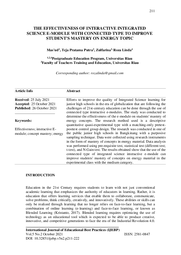 (PDF) The Effectiveness of Interactive Integrated Science E-Module with ...