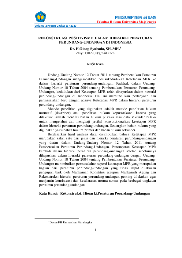 (PDF) Rekonstruksi Positivisme Dalam Hierarki Peraturan Perundang-Undangan DI Indonesia